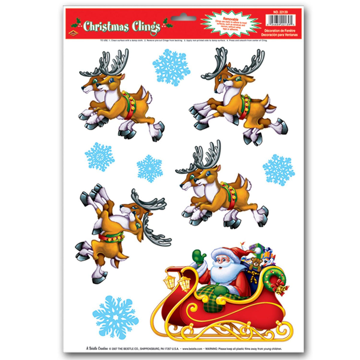 10 Count Christmas Santa & Sleigh Window Clings | Beistle – Bulk Party ...